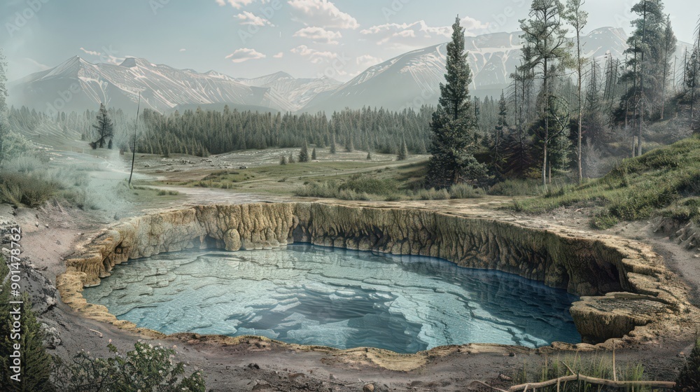 Diagram of a hot spring, showing the geothermal processes that heat ...