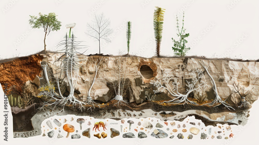 Diagram of a paleobotany study, showing how fossilized plant remains ...