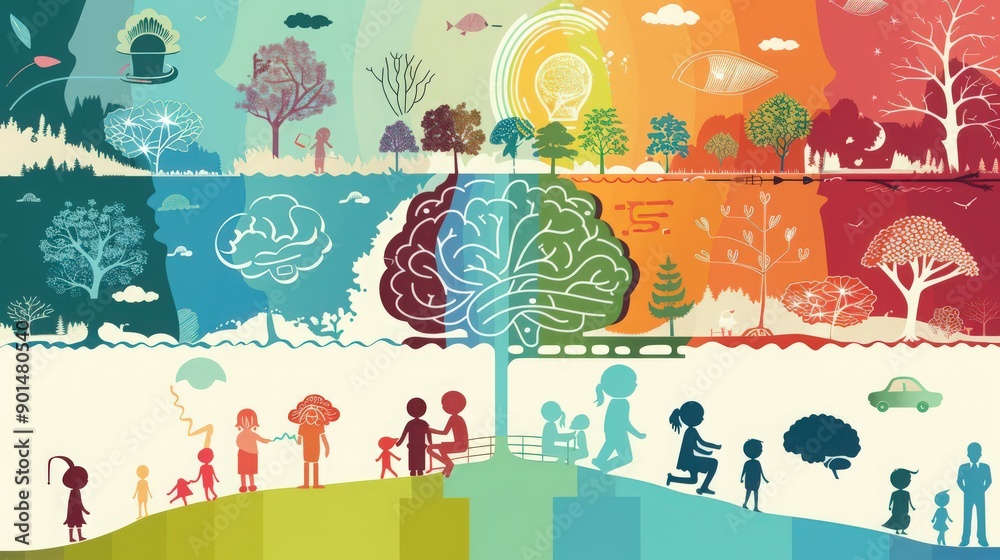 Diagram of a psychological development model, featuring key theories such as Erikson's stages of ...
