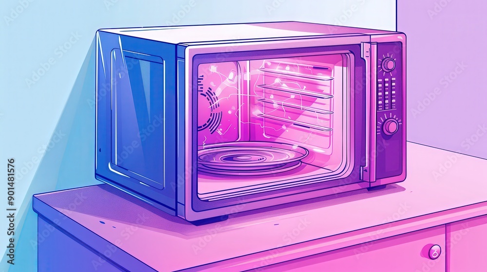 Diagram of the microwave oven, highlighting its magnetron, turntable ...