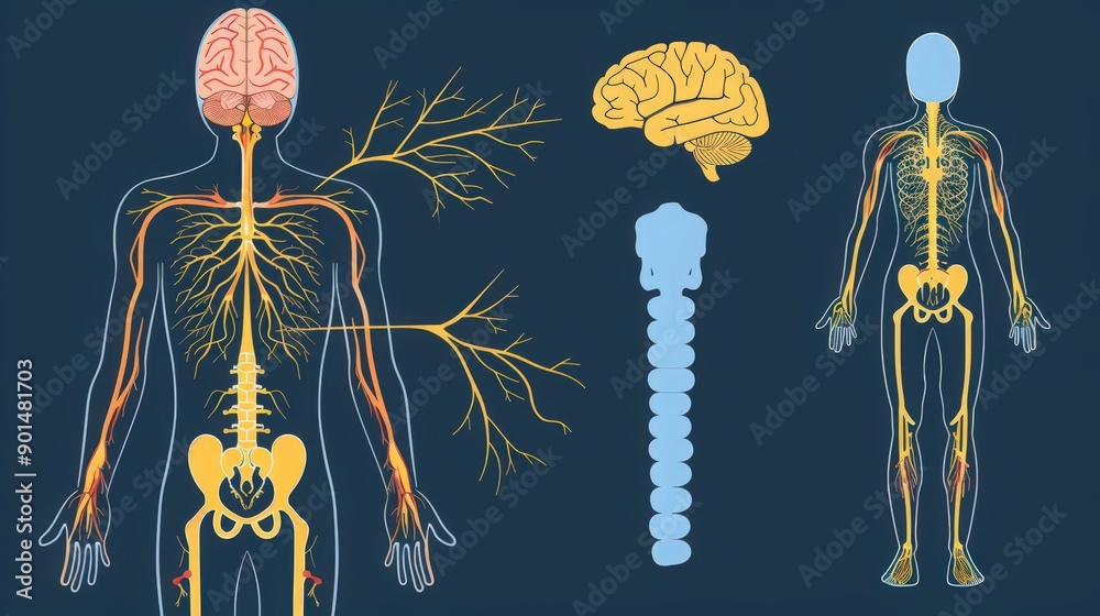 Diagram of the nervous system, highlighting the central and peripheral ...