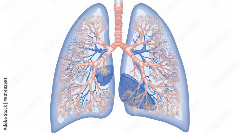 Diagram of the respiratory system, showing the lungs, bronchi, and ...