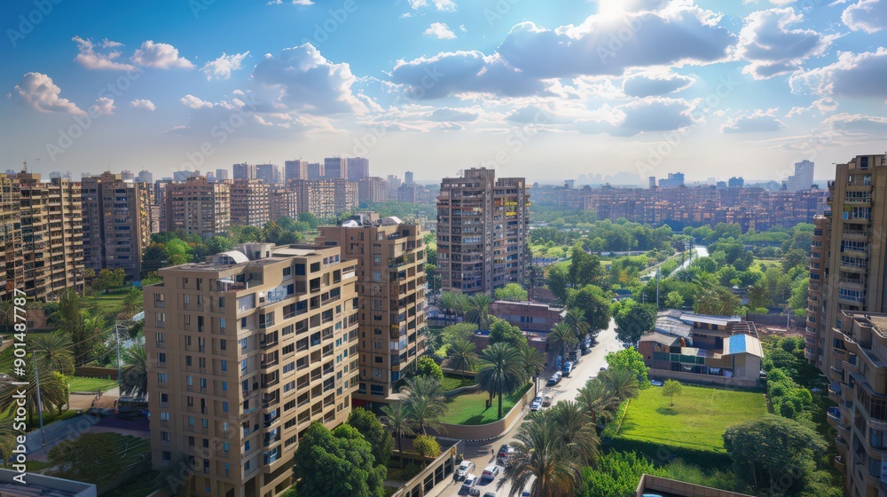 Showcase the Maadi district and its residential charm, viewed from an ...