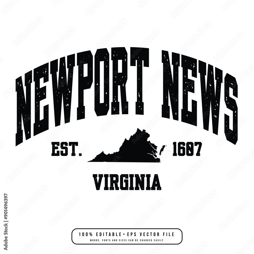 Newport News text effect vector. Editable college t-shirt design ...