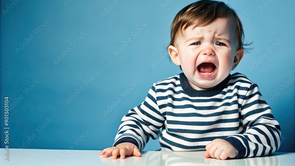 Unhappy and dissatisfied toddler baby isolated on a pink studio ...
