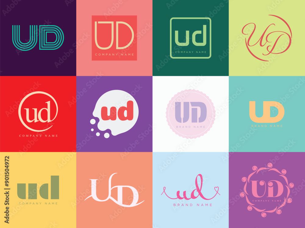 UD logo company template. Letter u and d logotype. Set different ...