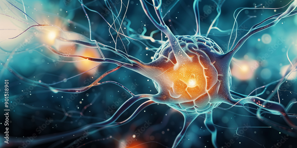 Nerve Cell in the Cosmos: A vibrant and intricate illustration of a ...