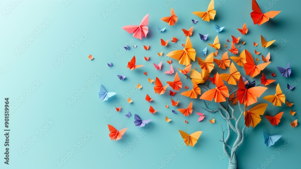 mental health awareness tree, delicately crafted paper butterflies ...