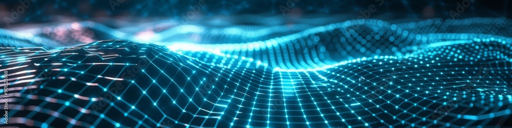 Abstract technology big data background with neon blue grid lines, Data ...
