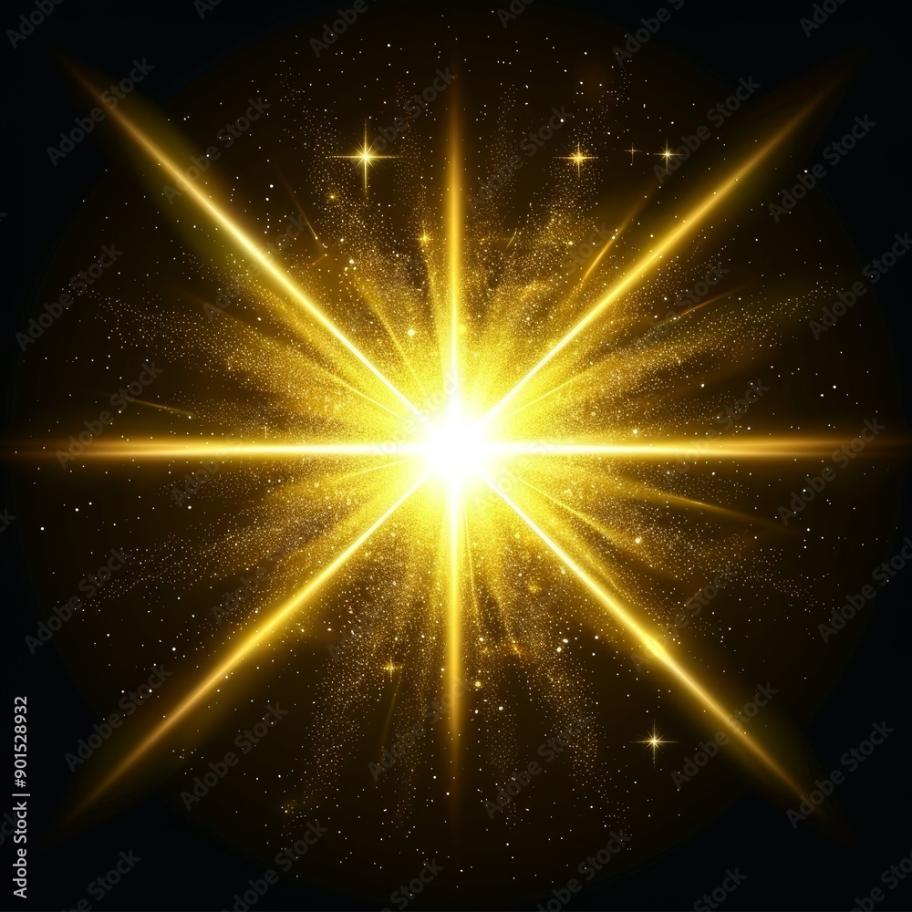 Golden light flare effect with stars and glitter isolated on ...