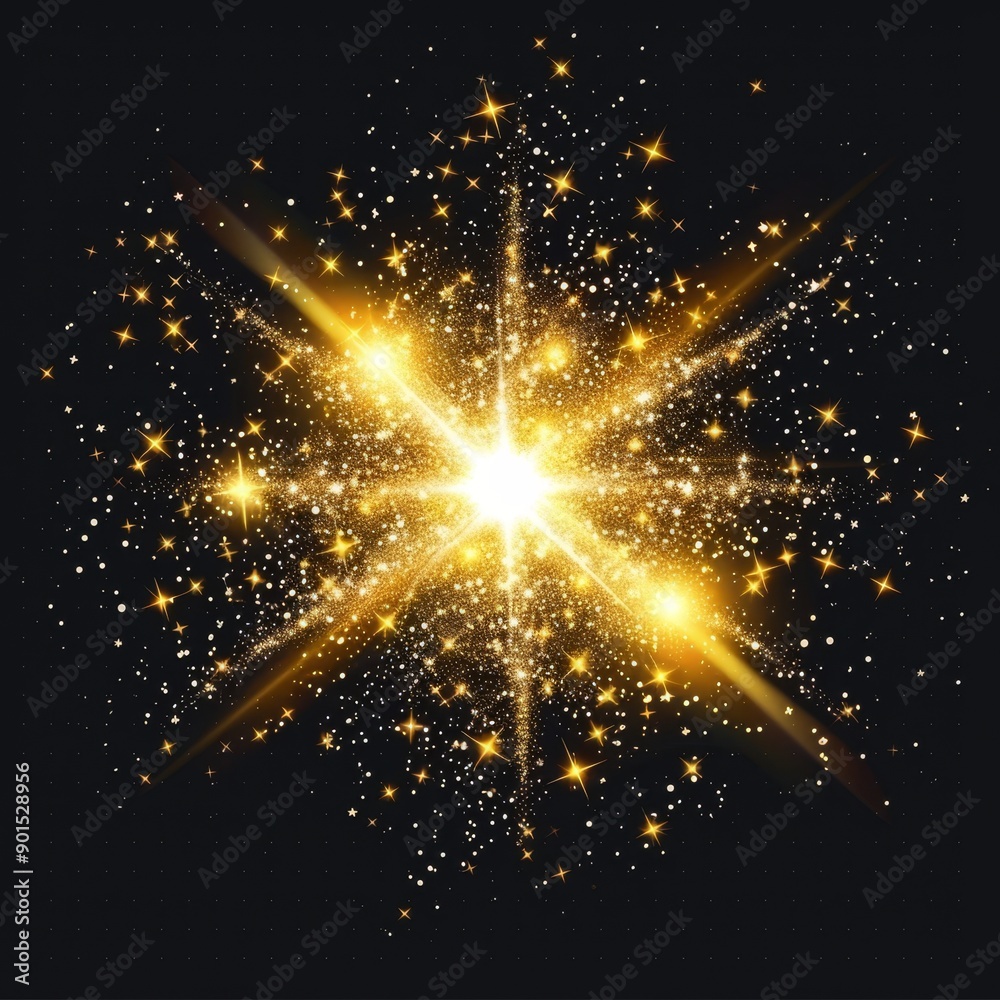 A glittery burst of light with sparkling stars and rays isolated on a ...
