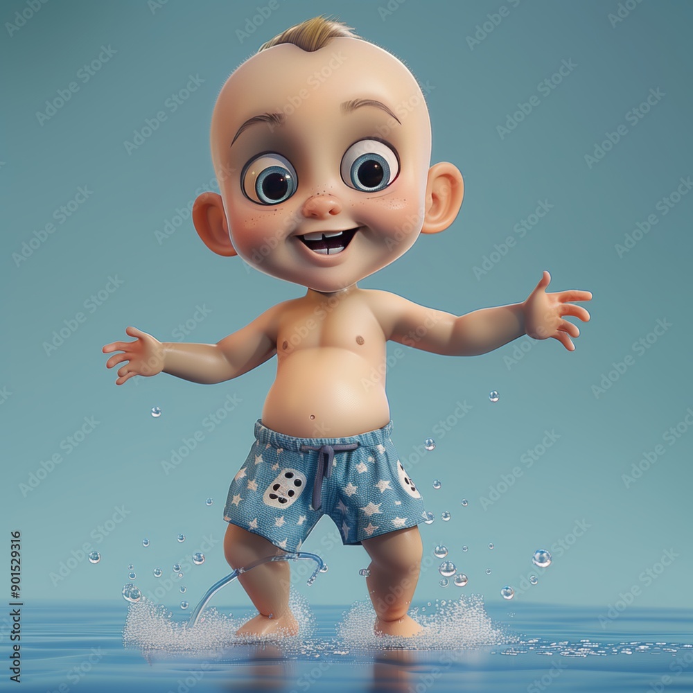 ภาพประกอบสต็อก Cute swimmer baby kid toddler in bathing suit with big ...