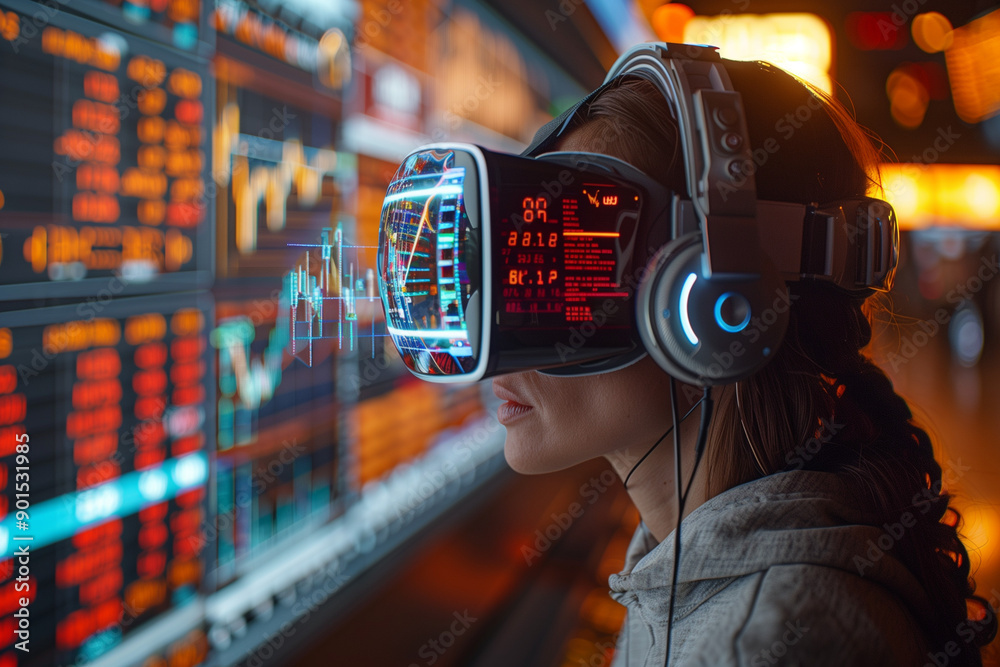 a virtual reality environment for stock trading. Depict a trader ...