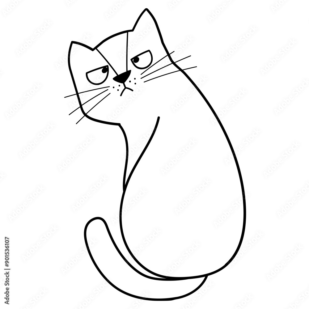 Cute grumpy cat in black and white. Funny feline character isolated ...