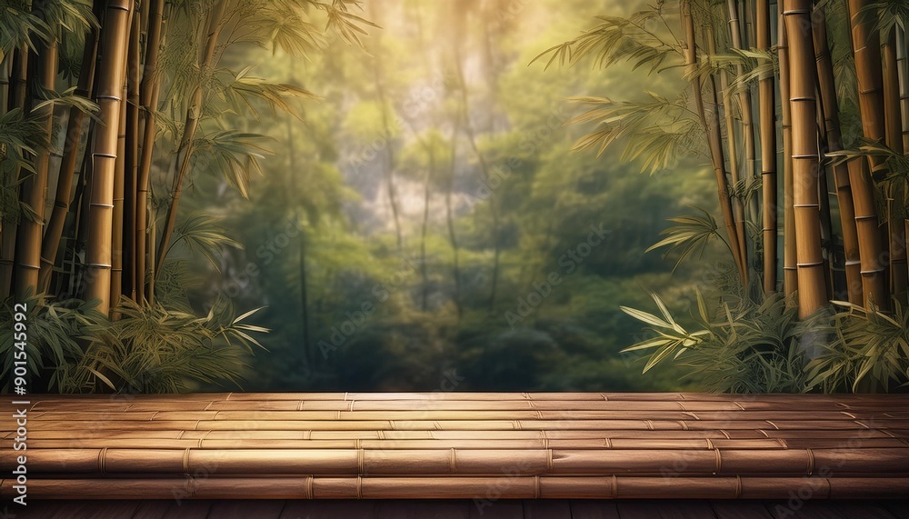 backdrop de floresta de bambus asiáticos e mesa feita de bambus Stock Photo | Adobe Stock