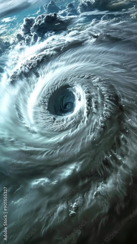 Hurricane storm, tornado top view. Animation of giant cyclone hurricane ...