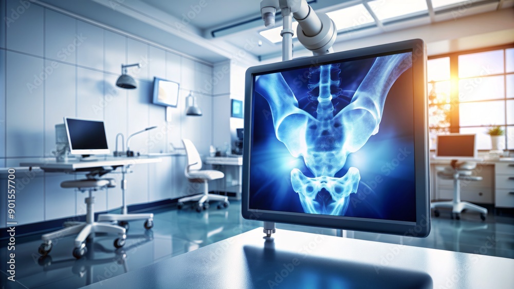 X-ray image of pelvic fracture on digital screen in modern orthopedic ...