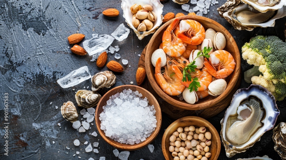 Foods high in zinc. Seafood, seeds, and nuts are highlighted. Nutrition ...