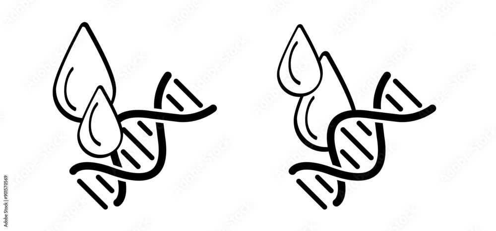 DNA with blood drops. DNA string, double helix spiraal line. blood ...