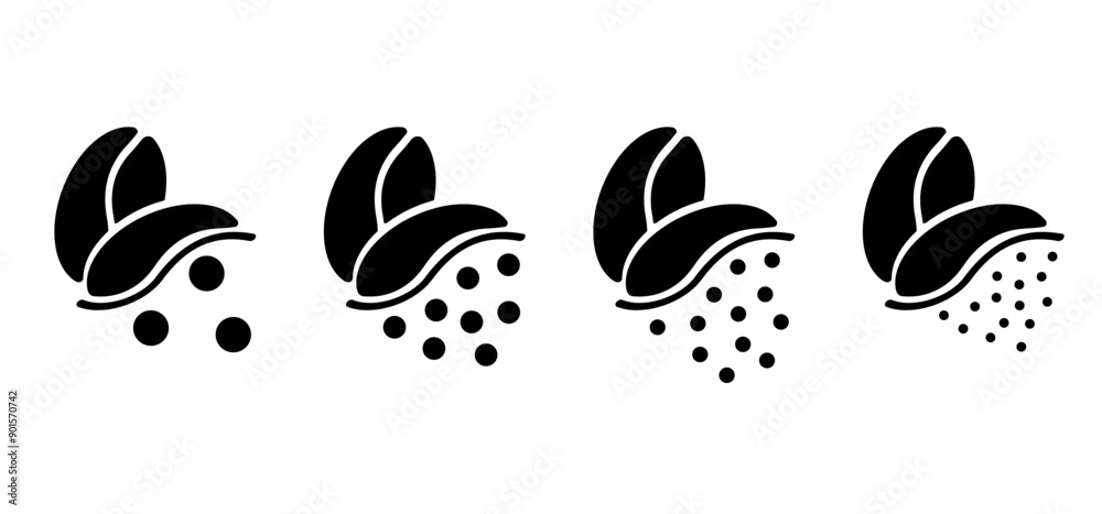 Cartoon roasted coffee beans pictogram. Coffee bean grind, size chart ...