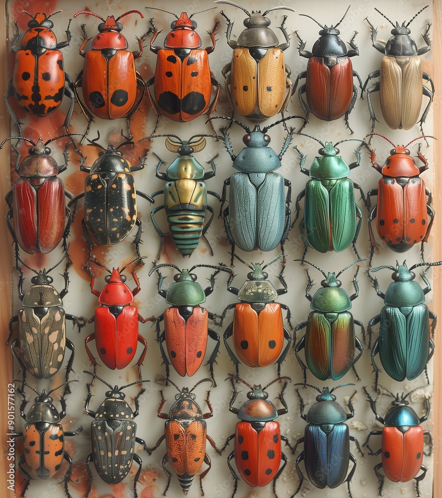 Many different types of beetles in a row on a white background. Stock ...