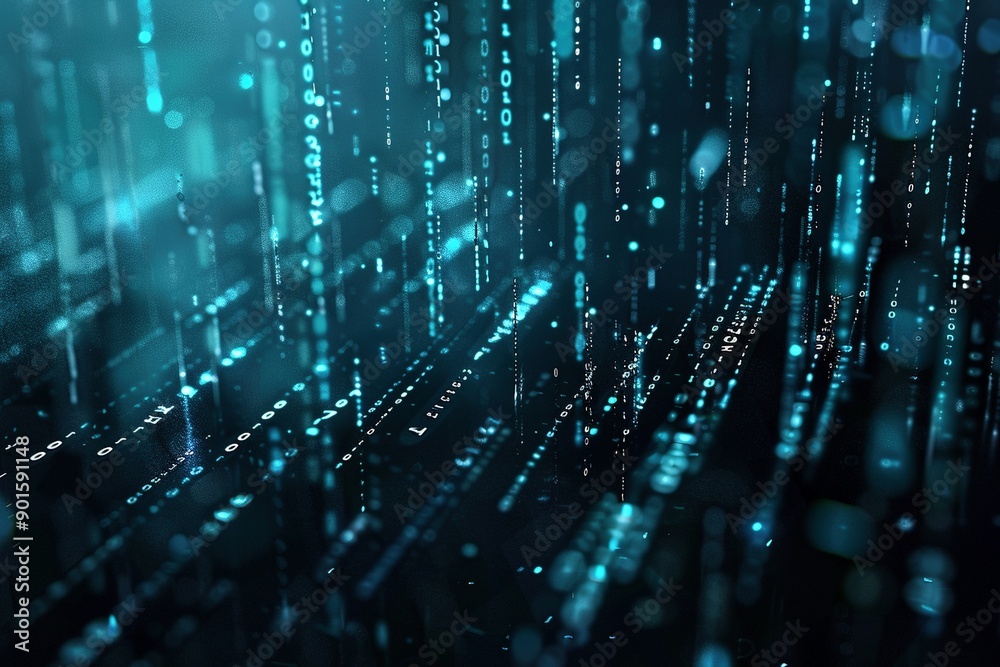 Dynamic digital rain effect featuring falling binary code digits for a tech-inspired backdrop ...