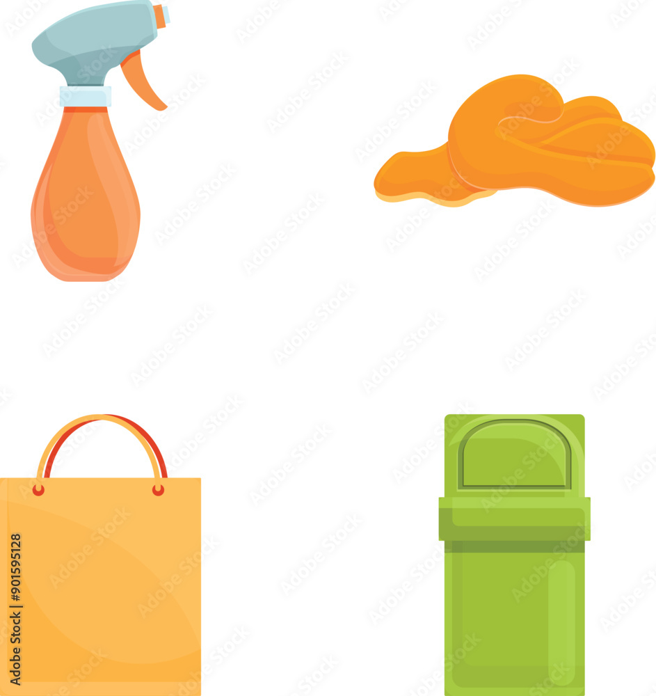 Garbage icons set cartoon vector. Various inorganic household waste ...