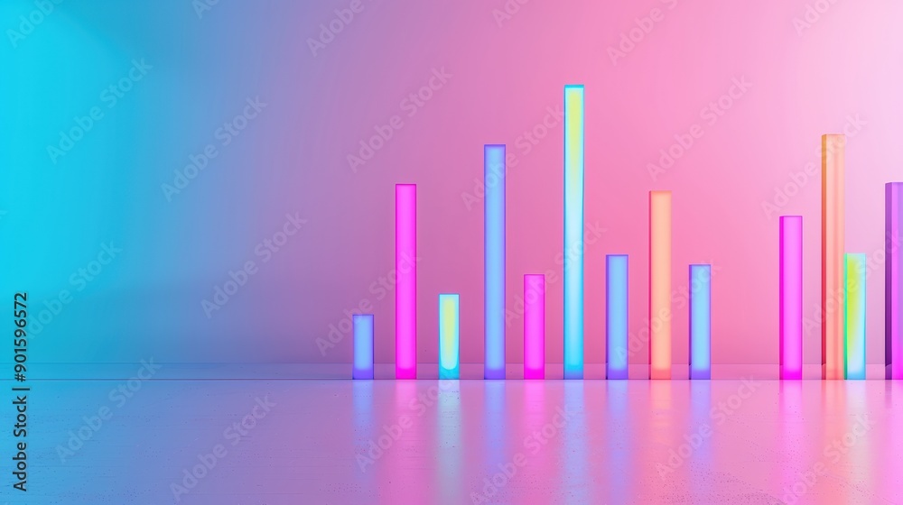 Colorful 3D bar graph chart with neon light glow on a gradient ...
