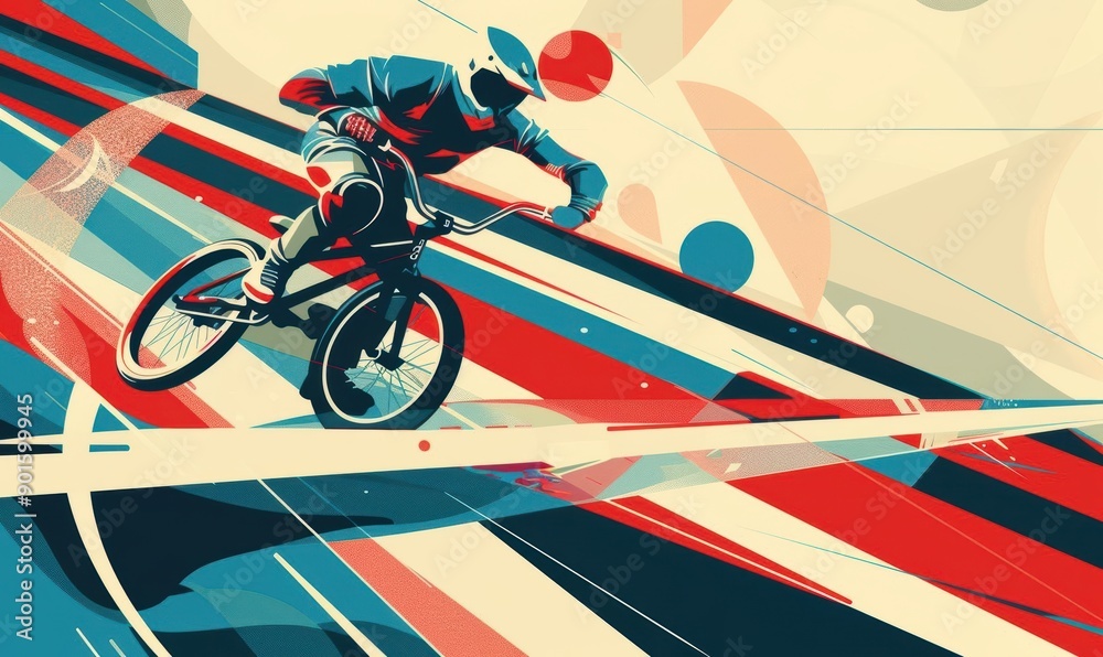 Olympics Dynamic Illustration of BMX Rider with Red and Blue Color ...