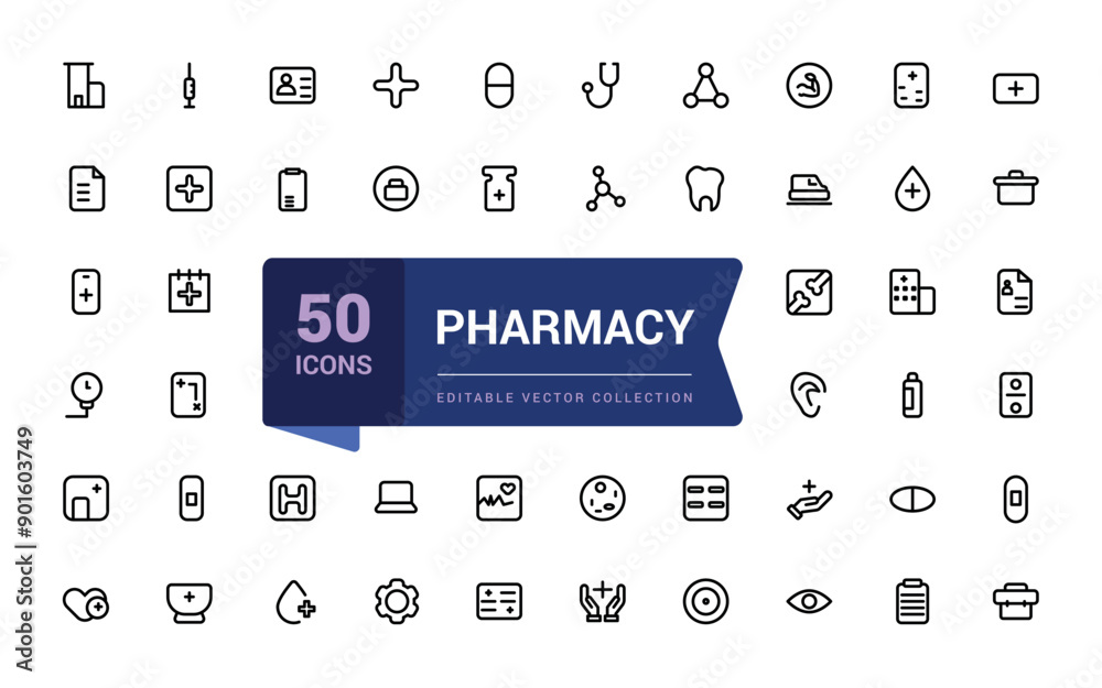 Simple set of pharmacy outline icons. Related to Medical and Health ...