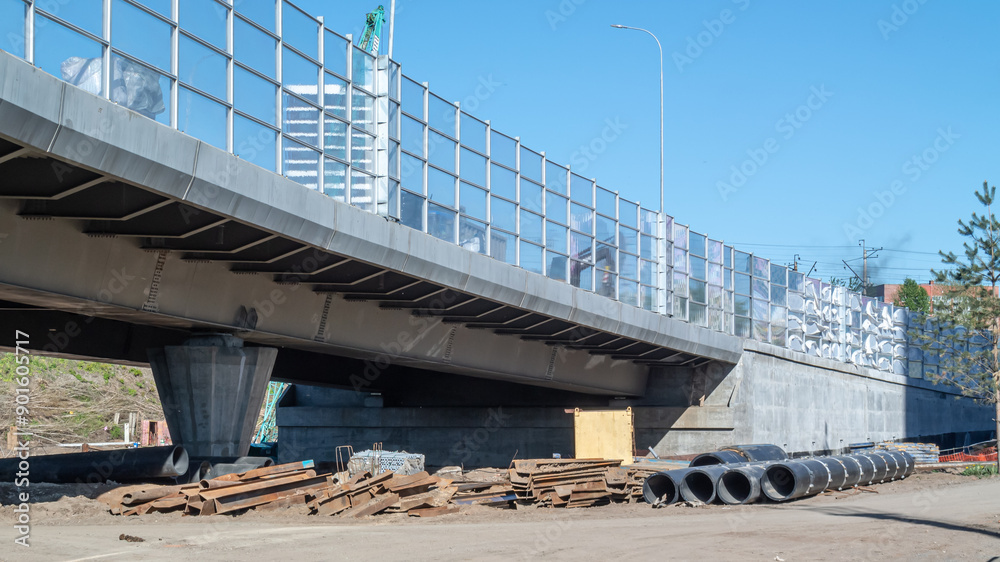 Construction of bridges and roads. A noise-proof coating has been ...