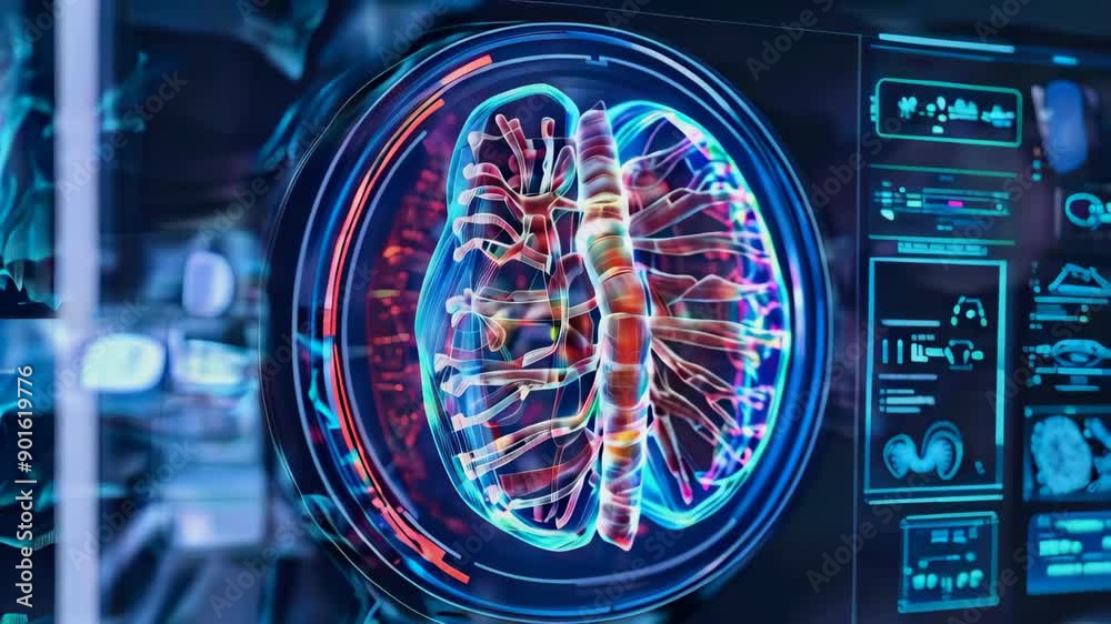 CT scan. MRI x ray scan. Medical HUD analyzing abdominal appendicitis ...