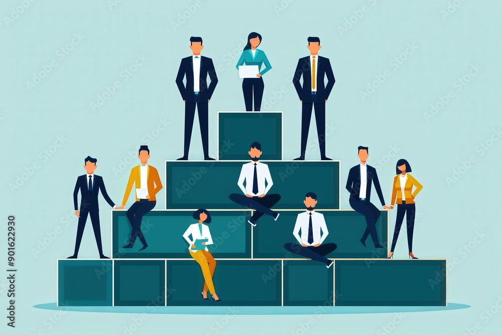 Teamwork Pyramid: A stylized illustration of a diverse team of business ...