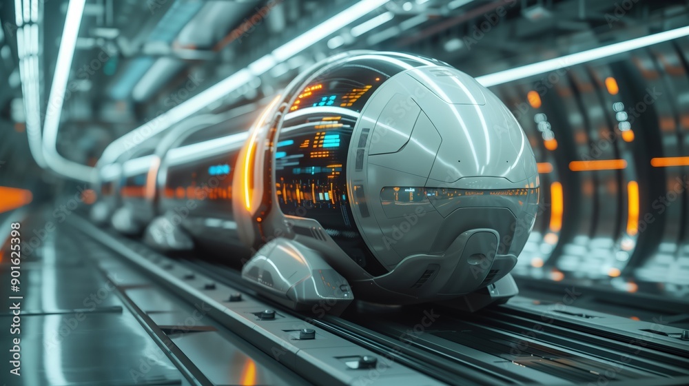 High-speed hyperloop pod with a minimalist design and a holographic ...