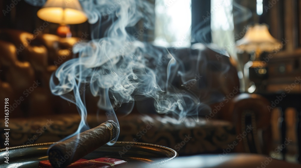 Smoke drifting from a cigar in a classic lounge setting Stock Photo ...