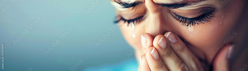 Woman praying with tears streaming down her face, Christianity ...
