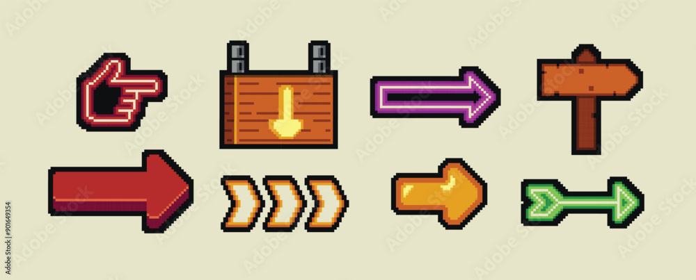 8 Bit pixel arrows vector big set of icons, collection of arrow ...
