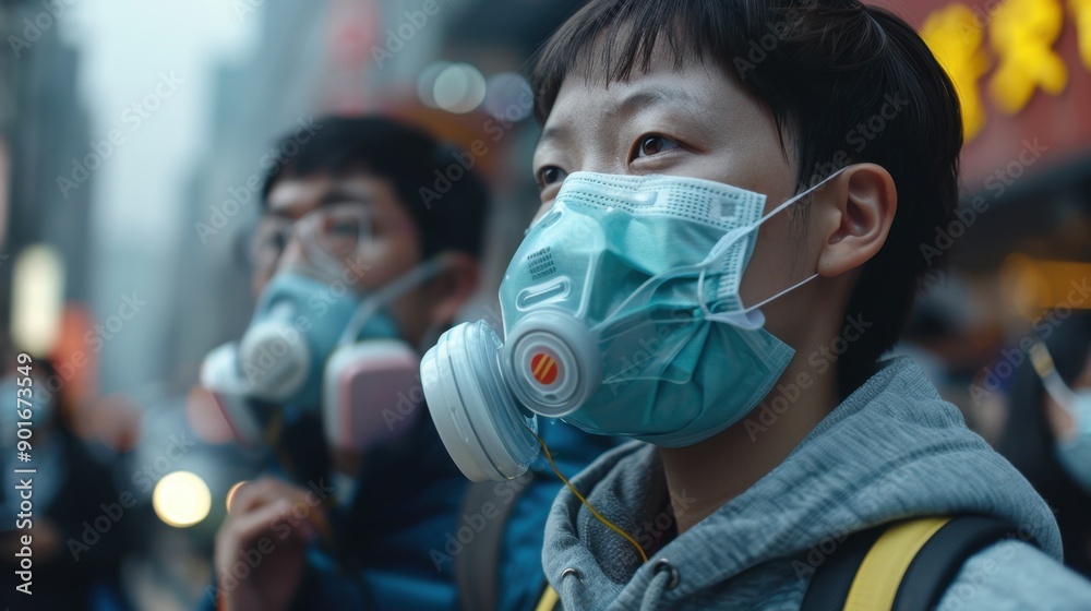 A real photo shot of people wearing masks and using inhalers ...
