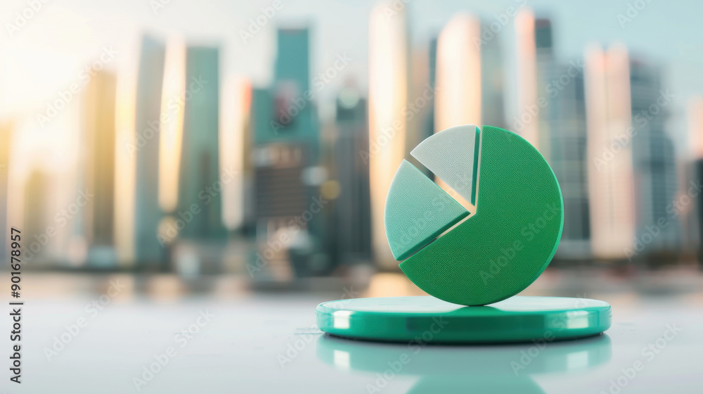 Modern pie chart symbolizing finance and analytics against a city ...
