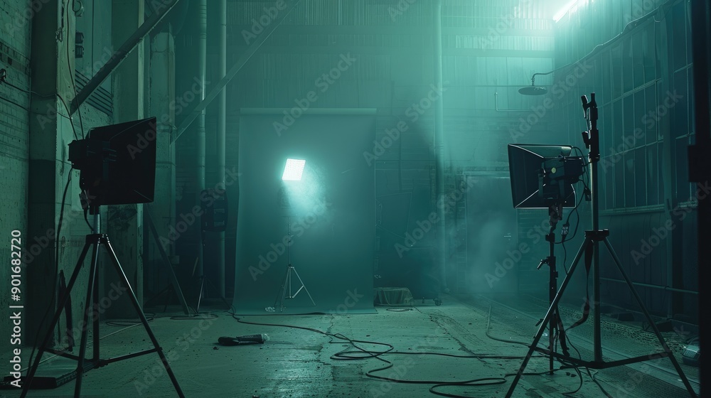 Film shooting location in an industrial setting, featuring professional ...
