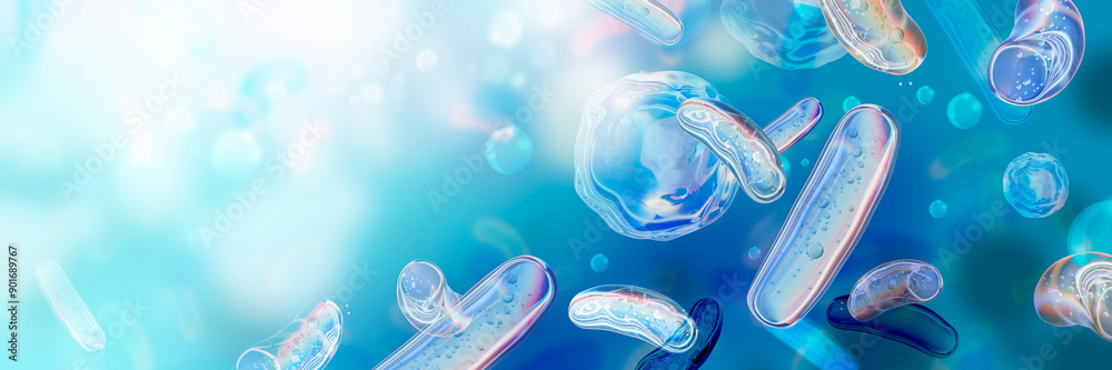3D probiotic medical background, microbiology microbiota bacillus blue ...