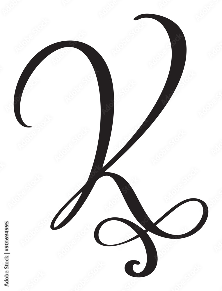 Hand drawn vector calligraphy letter capital K. Script font logo ...