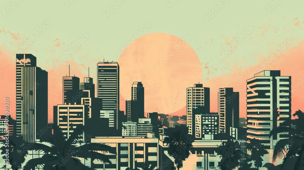 Risograph retro riso print travel poster, card, wallpaper or banner ...