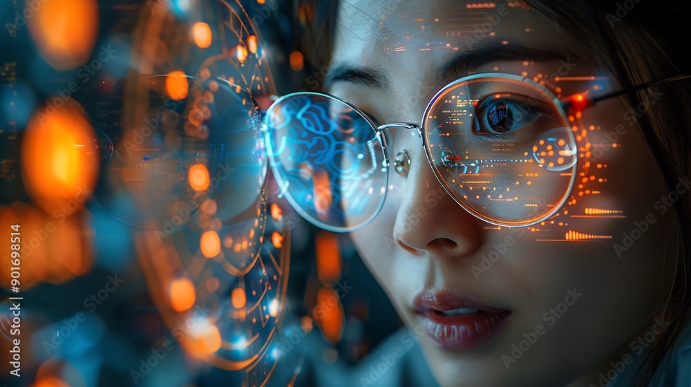 Chinese scientist touching holographic elements of the seventh ...