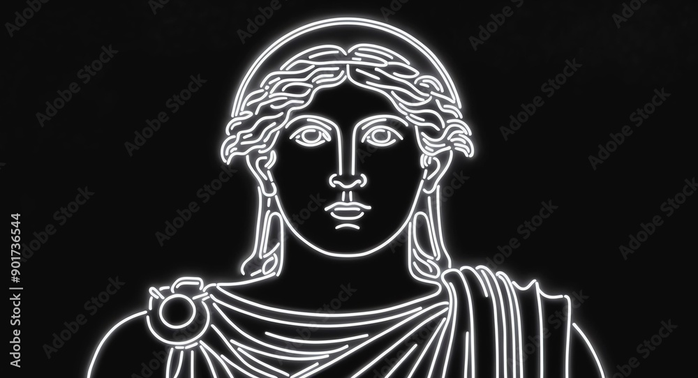 bust of athena drawing of neon sign on plain black background 26 Stock ...