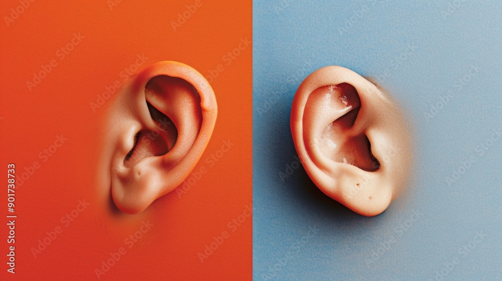 Illustrate a pair of ears, one human and one animal, side by side ...