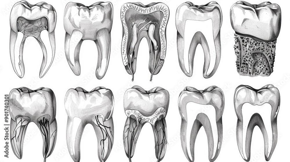 Detailed Illustration of Human Teeth Anatomy Different Views of a Molar ...