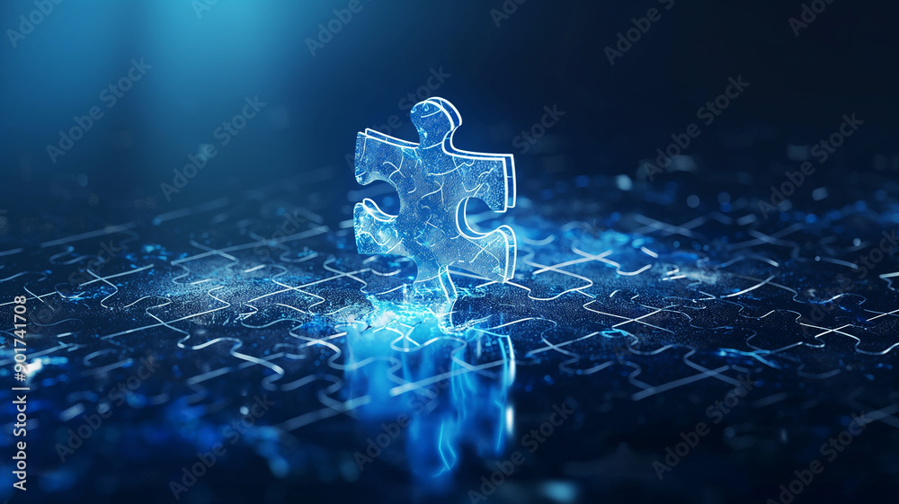 Business solution concept, digital jigsaw puzzle, Puzzle piece ...