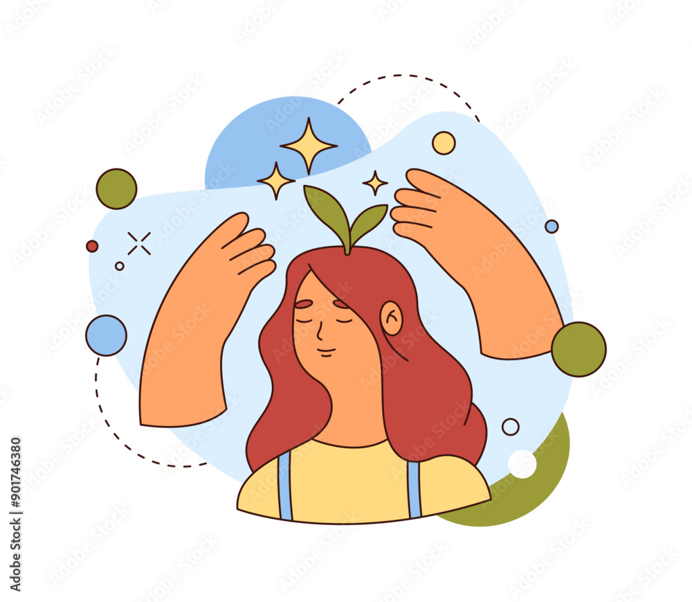 Mental health care and positive thinking. Vector flat cartoon character ...
