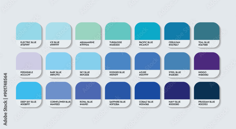 Unique Blue Color Palette, Unique Blue Color Guide Palette with Color ...